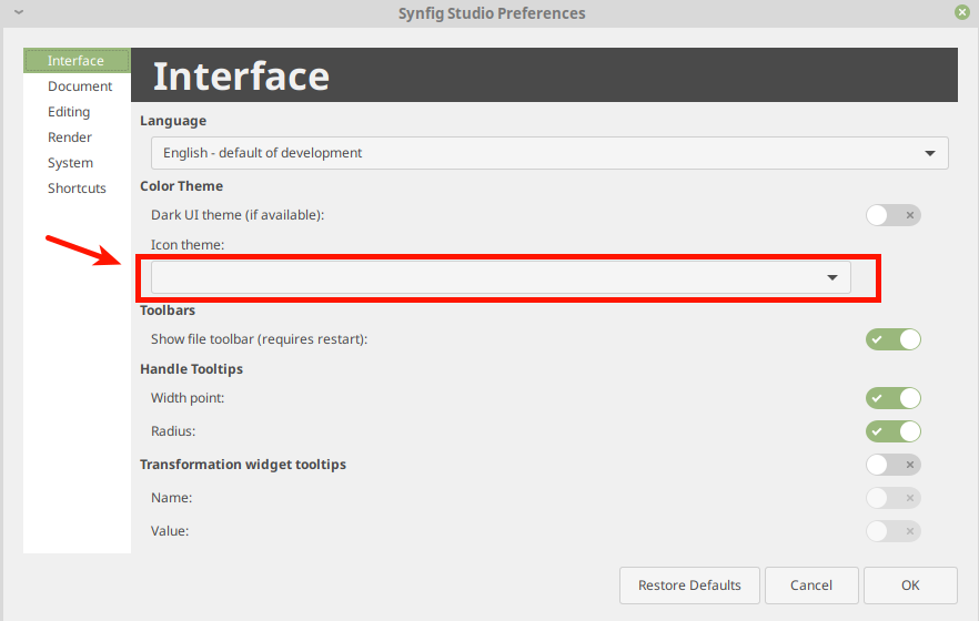 "Icon Theme" dropdown is empty in Preferences · Issue #2635 · synfig/synfig · GitHub
