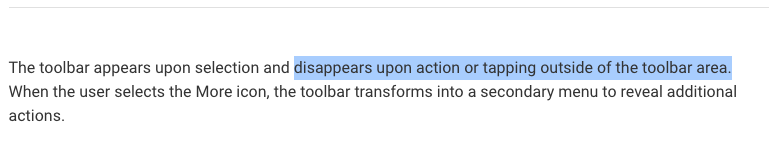 Selection toolbar/handler should disappear when it is opened and user clicks outside of it ...