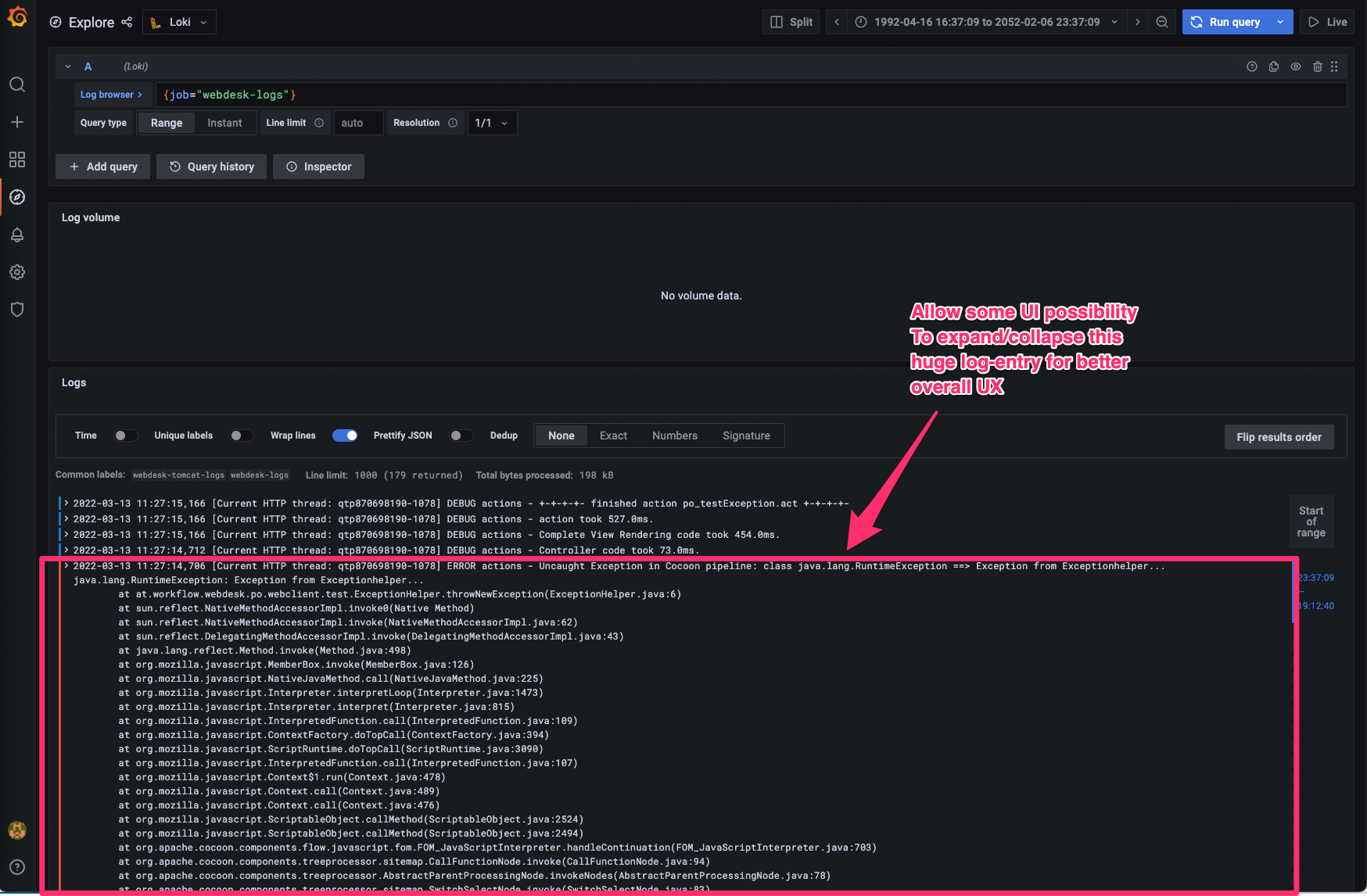 Logs Allow Multi Line Log Entries In Grafana Logs View To Be Collapsable And Expandable · Issue