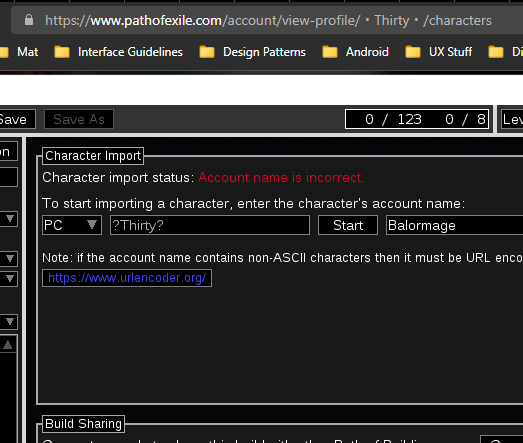 PoB doesn't support charset required to import from some accounts ...
