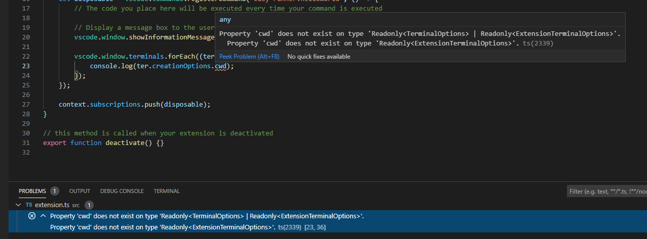 Property 'cwd' does not exist on type TerminalOptions · Issue #114858 ...