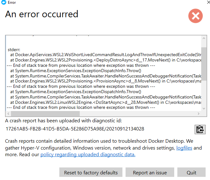 Issue With Docker Crashes When Tried Starting · Issue 12120 · Docker For Win · Github