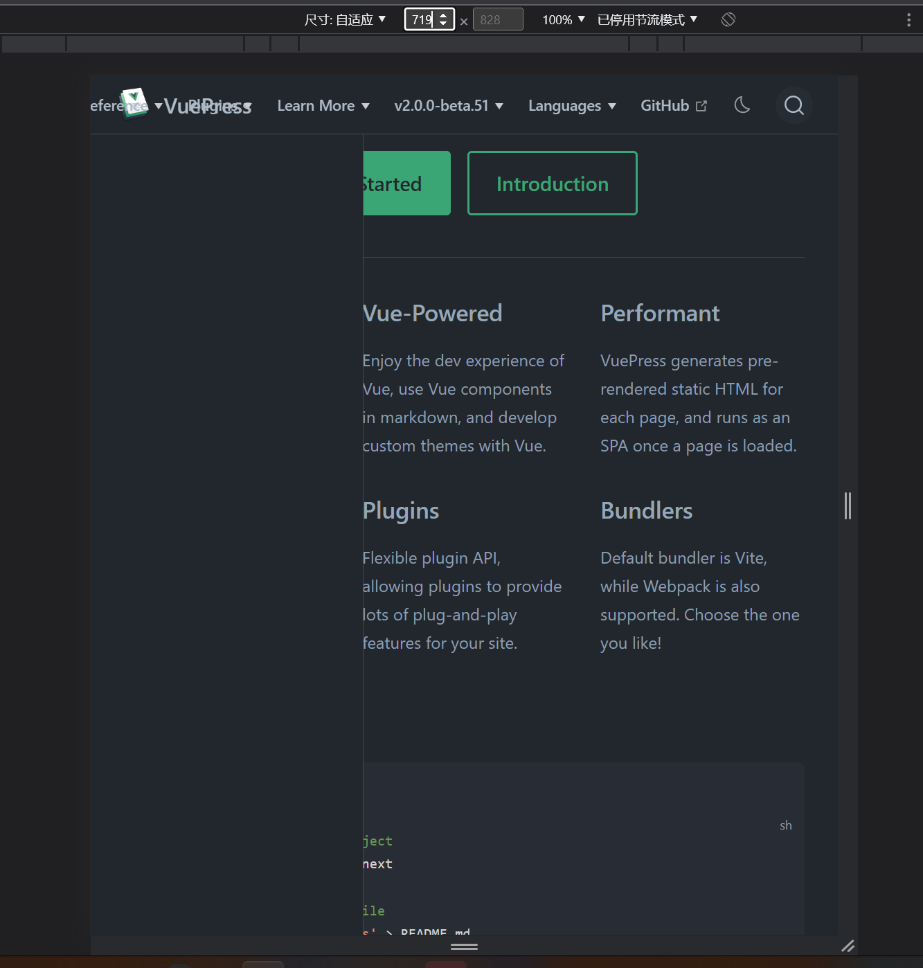 [Bug report] Default theme broken in width 719 · Issue #1090 · vuepress/core · GitHub
