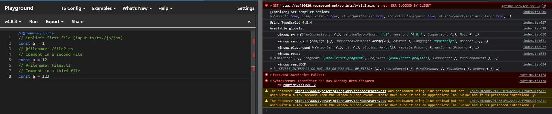 Playground Mutiple File Not Working · Issue 2573 · Microsofttypescript Website · Github 3255