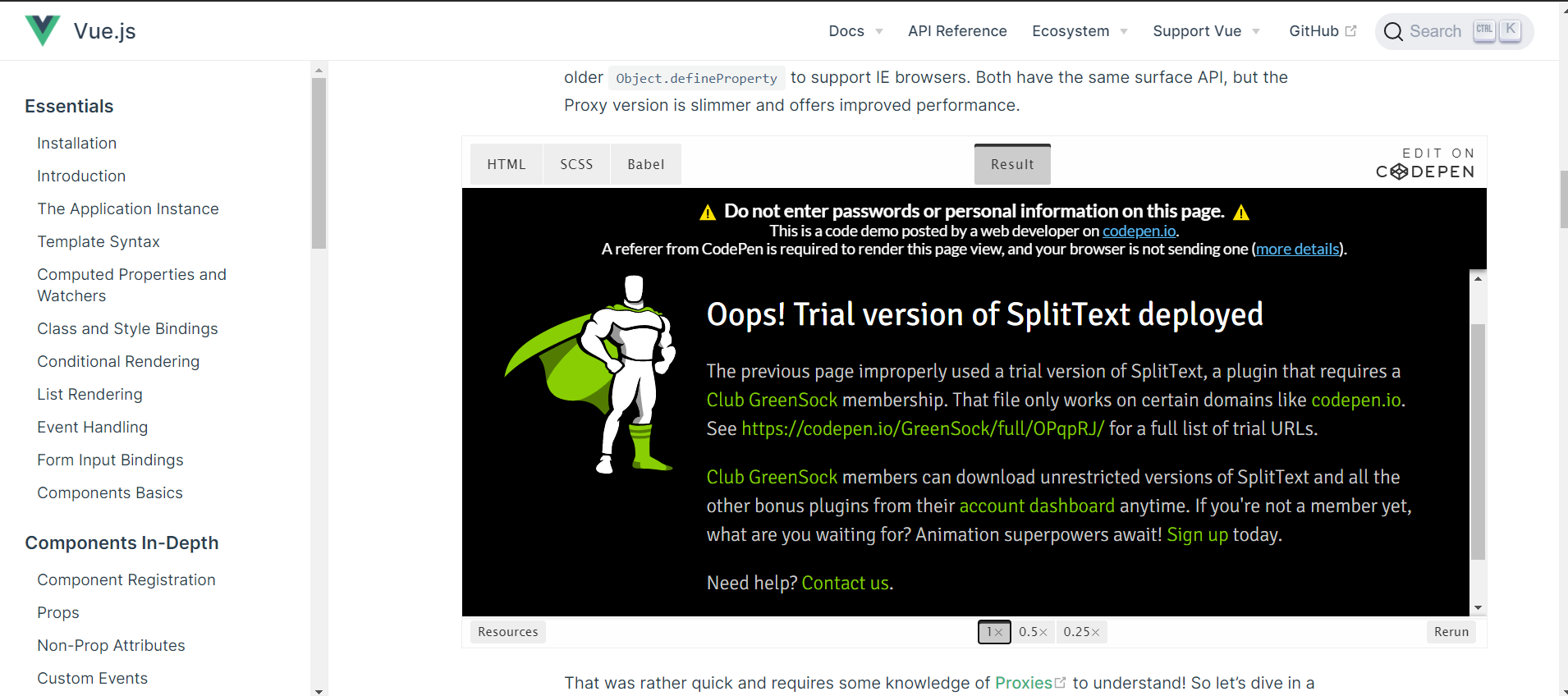 Unable To Run Examples On Website · Issue 532 · Vuejsdocs · Github