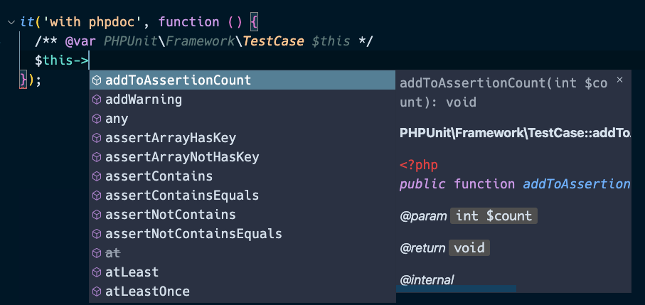 Phpdoc For This Inside Tests Enabled Auto Completion · Issue 542 · Pestphppest · Github 