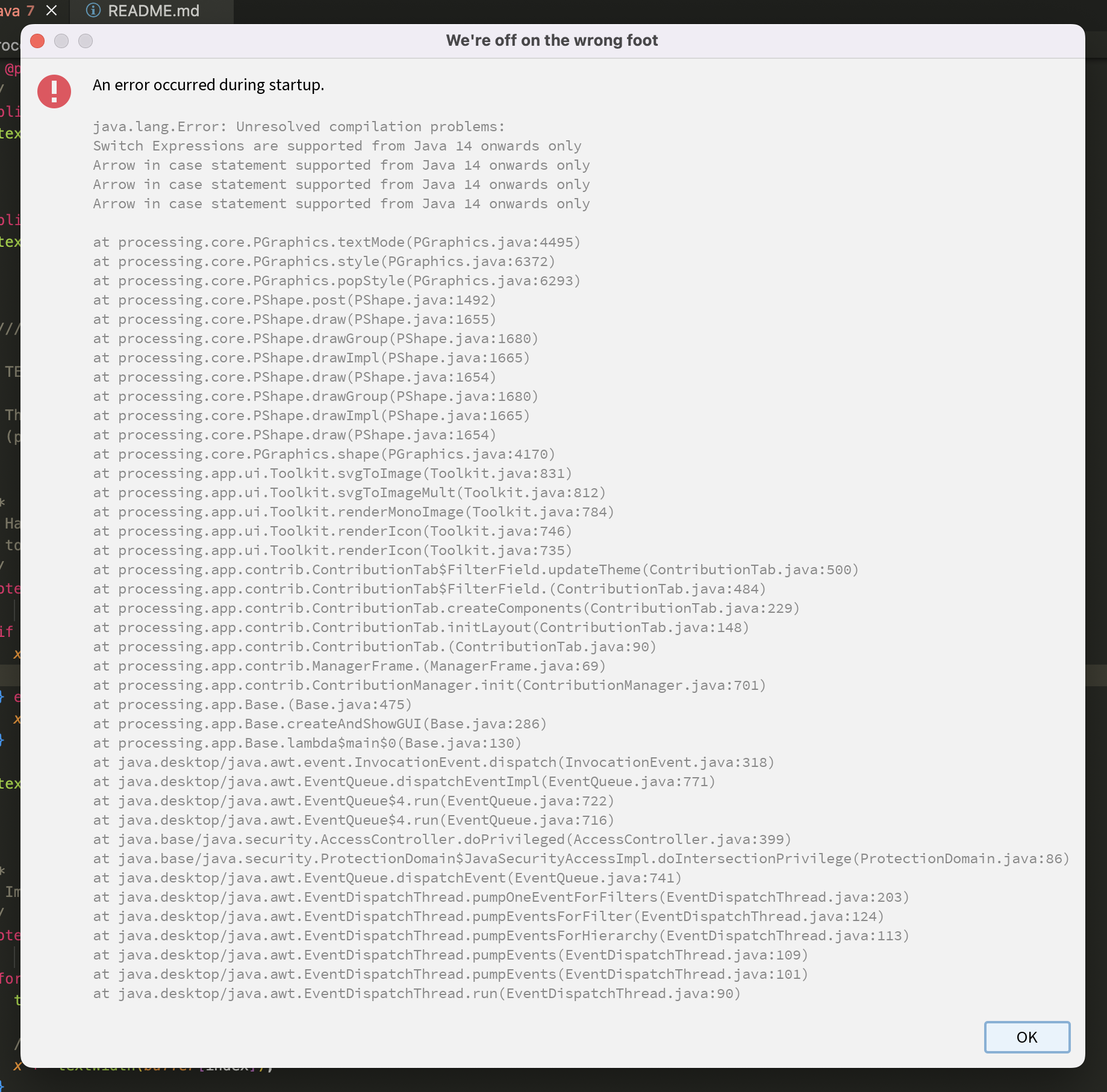 Arrow in case statement supported from Java 14 onwards only · Issue #701 · processing ...