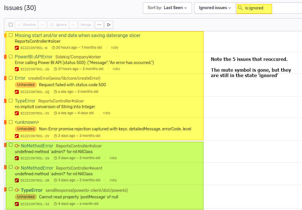 Ignored issues are not transitioning to unresolved when they happen again · Issue #24497 ...