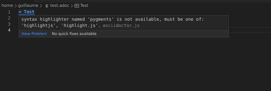 syntax highlighter named 'pygments' is not available, must be one of: 'highlightjs', 'highlight ...