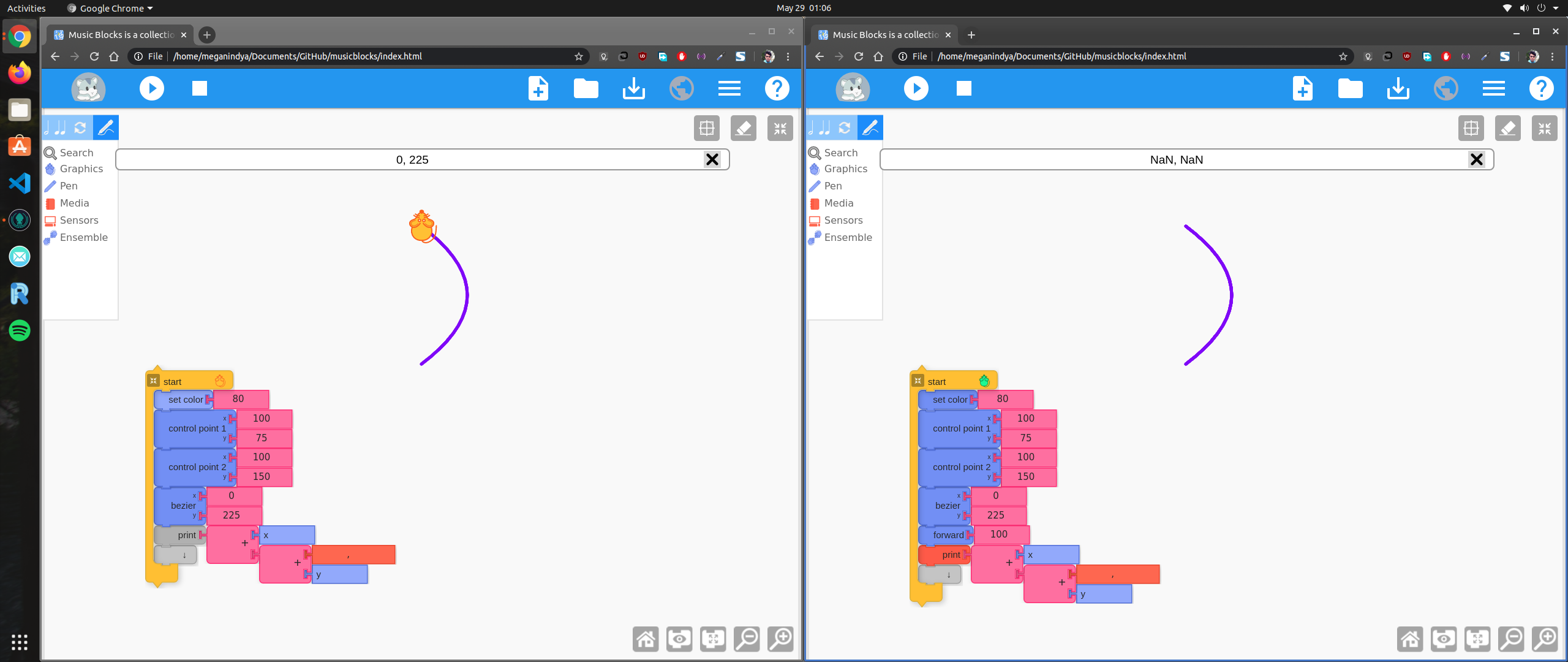 Turtle loses track of position on running a turtle movement block after ...