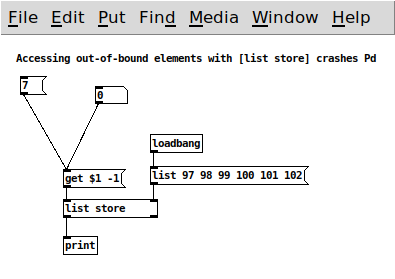 [list store]: 'get'ting out-of-bound elements segfaults Pd · Issue ...
