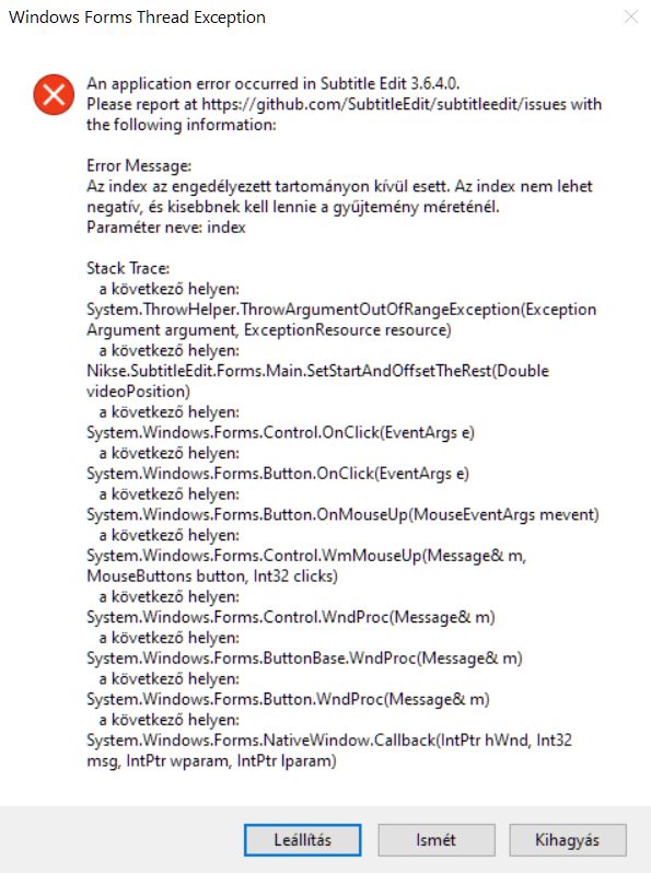 An application error occurred in SubtitleEdit 3.6.4.0 · Issue #5662 · SubtitleEdit/subtitleedit ...