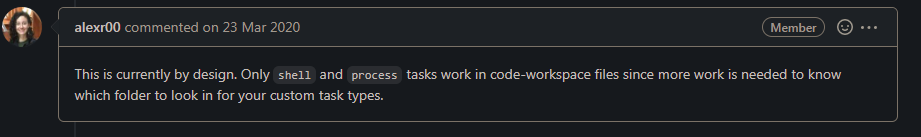 Shell task not working in workspace file · Issue #148019 · microsoft/vscode · GitHub