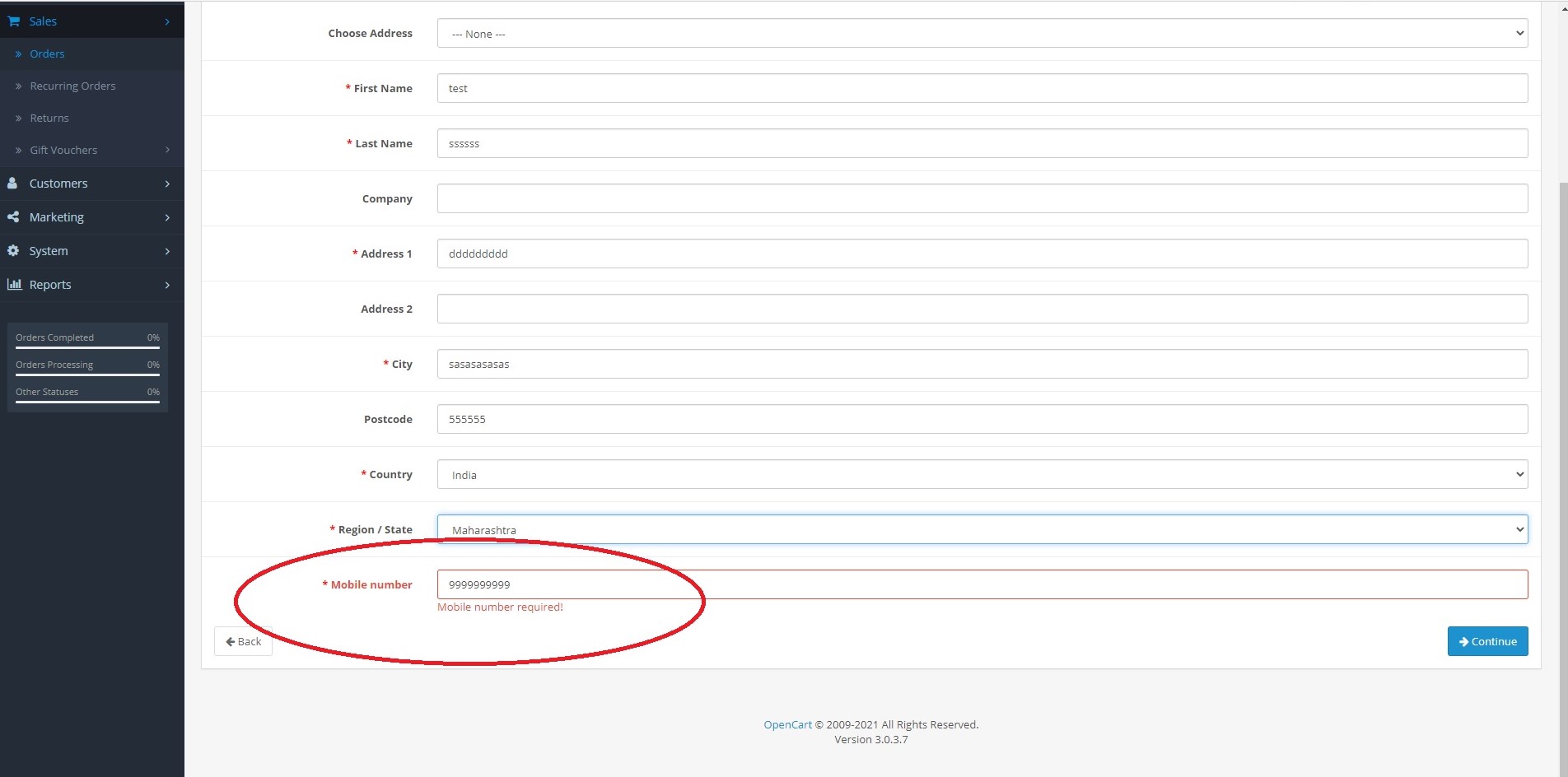 Opencart 3.0.3.7 Still, Edit Order when Custom field required, Throws error "Field Required ...