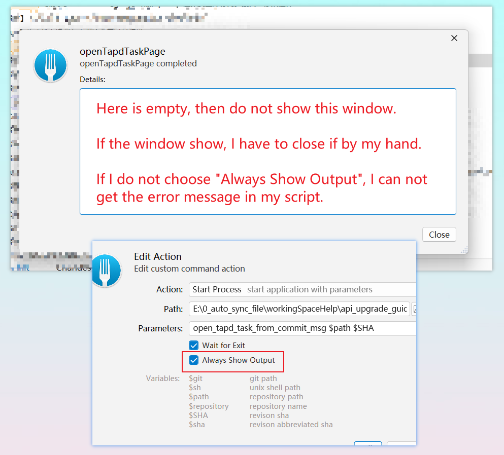 【Feedback】Optimize custom commands output · Issue #1527 · fork-dev/TrackerWin · GitHub