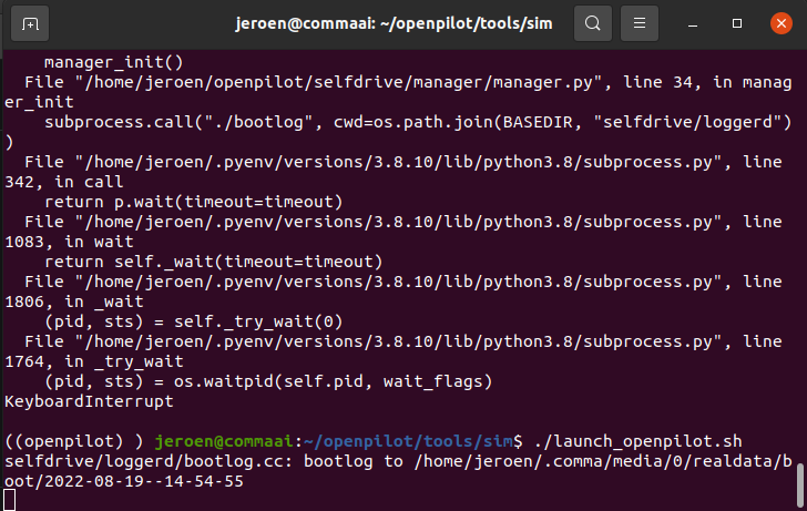 sim: launch_openpilot.sh hangs at bootlog · Issue #25493 · commaai/openpilot · GitHub