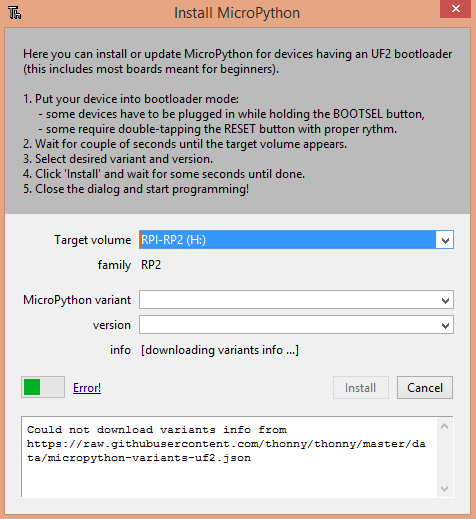 Unable to flash micropython in Pi Pico · Issue #2576 · thonny/thonny · GitHub