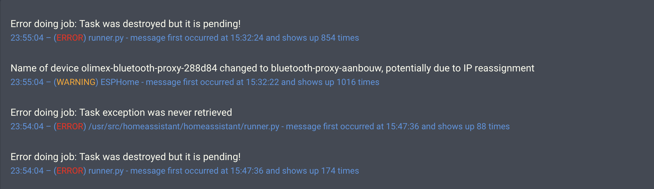 renamed ESPHome entities cause endless 'potentially due to IP reassignment' Error in HA log ...