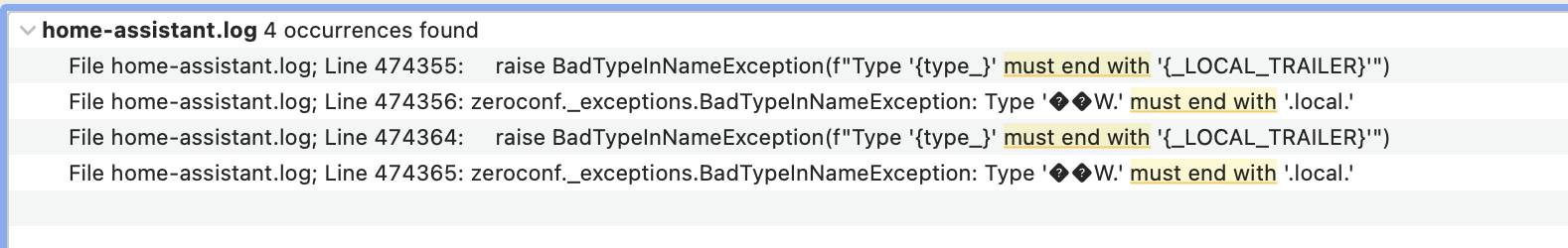 zeroconf: Type ' W.' must end with '.local.' · Issue #86083 · home-assistant/core · GitHub