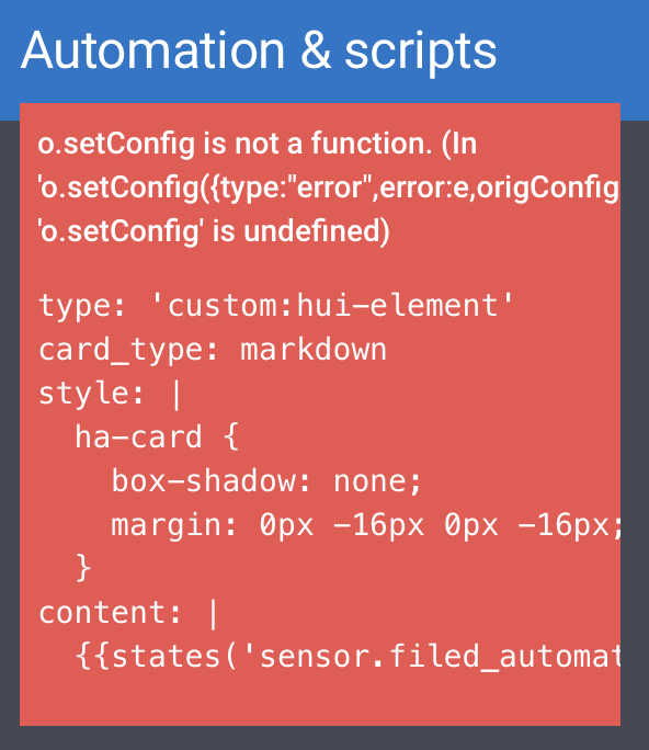 TypeError: o.setConfig is not a function · Issue #4 · thomasloven/lovelace-hui-element · GitHub