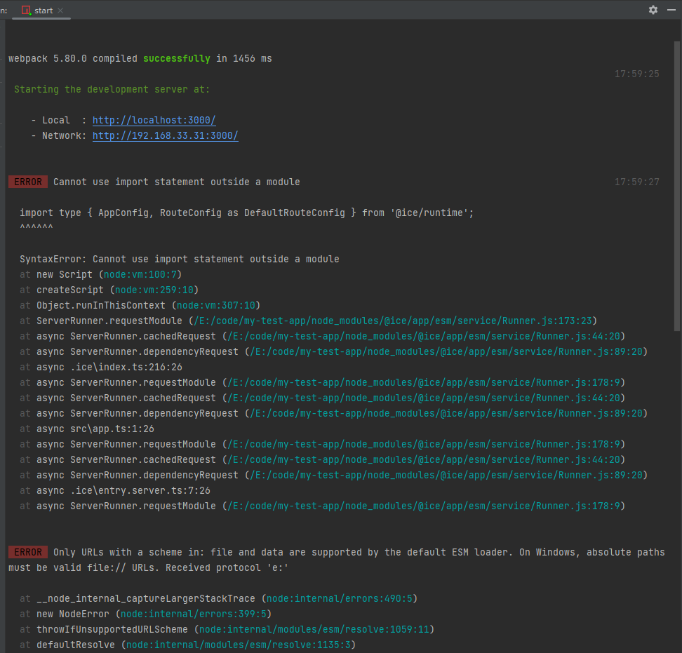 创建应用之后,启动控制台打印error,但是应用是可以正常访问的 · Issue 6327 · Alibaba Ice · Github