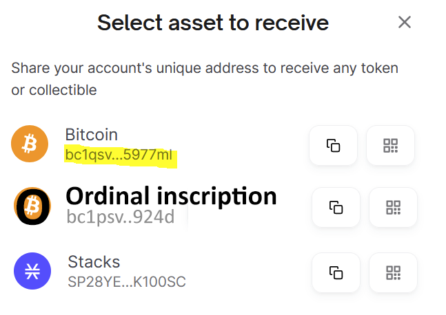 Add Ordinal address option to "receive" asset screen and or change copy · Issue #3229 · leather ...