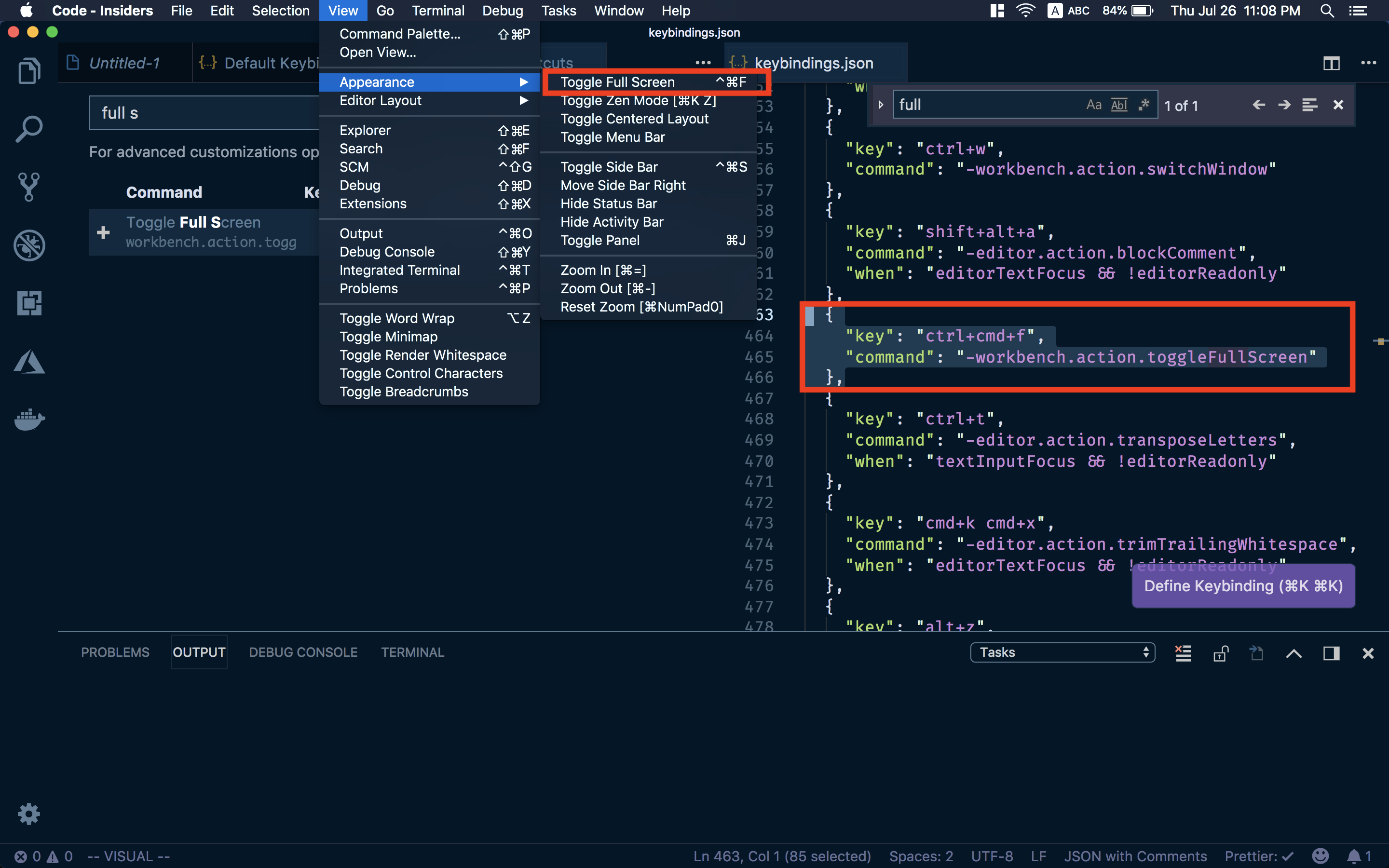 keybinding bug - Toggle Full Screen · Issue #55209 · microsoft/vscode · GitHub