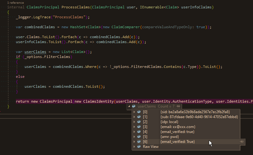 Duplicate claim added in OidcClient.cs.ProcessClaims method when claim valuetype is bool · Issue ...