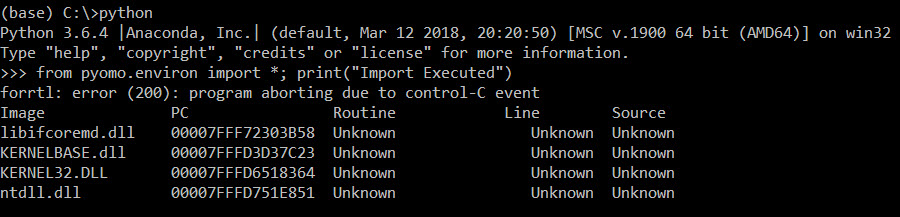 Python Hangs Up Cannot Stop Running When Execute `from Pyomo Environ Import ` · Issue 869