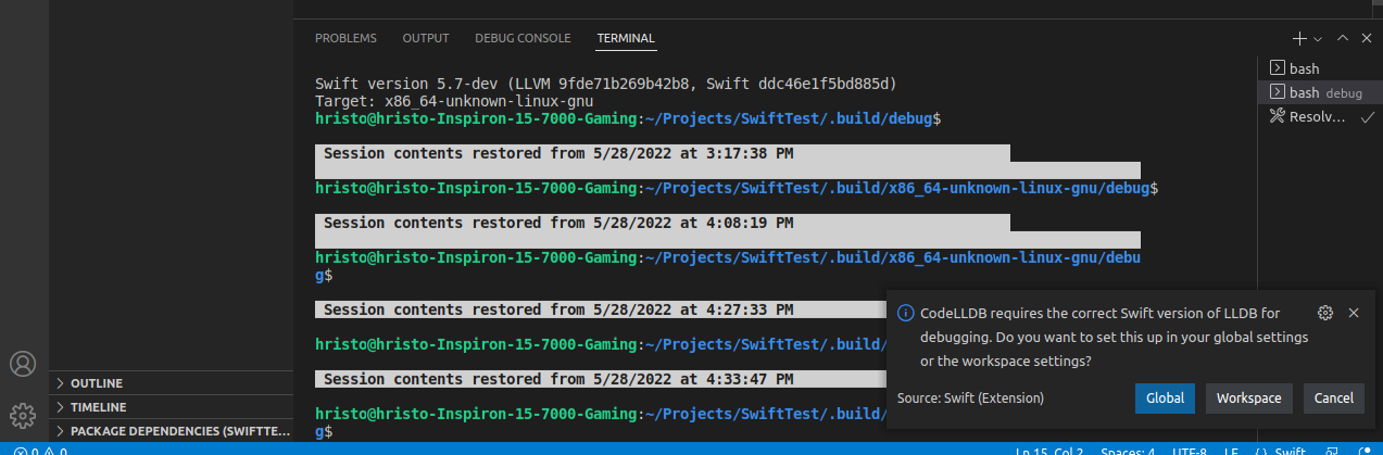 Swift LLDB requires Python 3.8, but Jammy has Python 3.10. Cannot start/stop a debug sesion ...