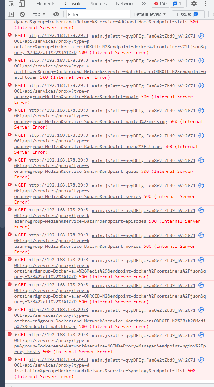 [Bug] Internal Server Error 500 for API usage · Issue #676 · gethomepage/homepage · GitHub
