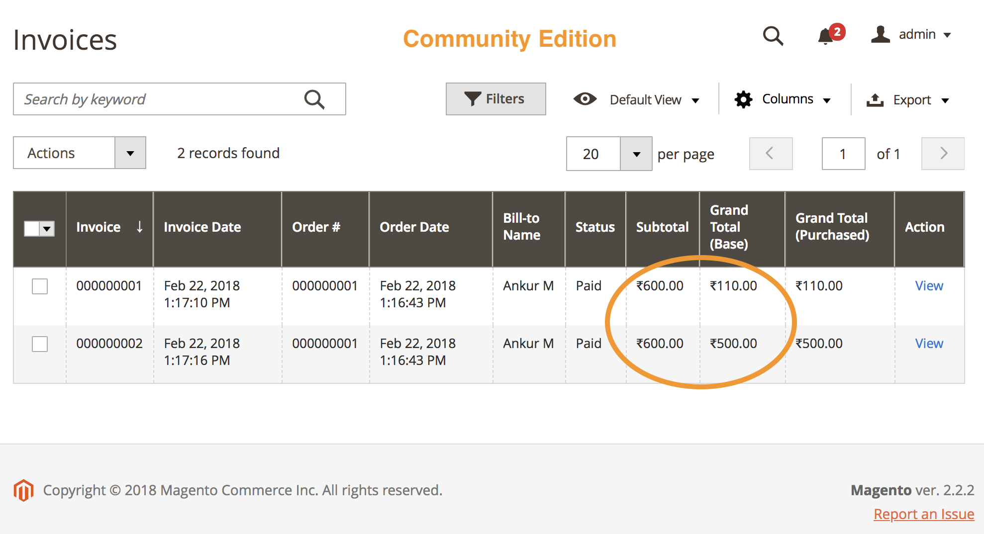 Invoice grid shows wrong subtotal for partial items invoice. It shows ...