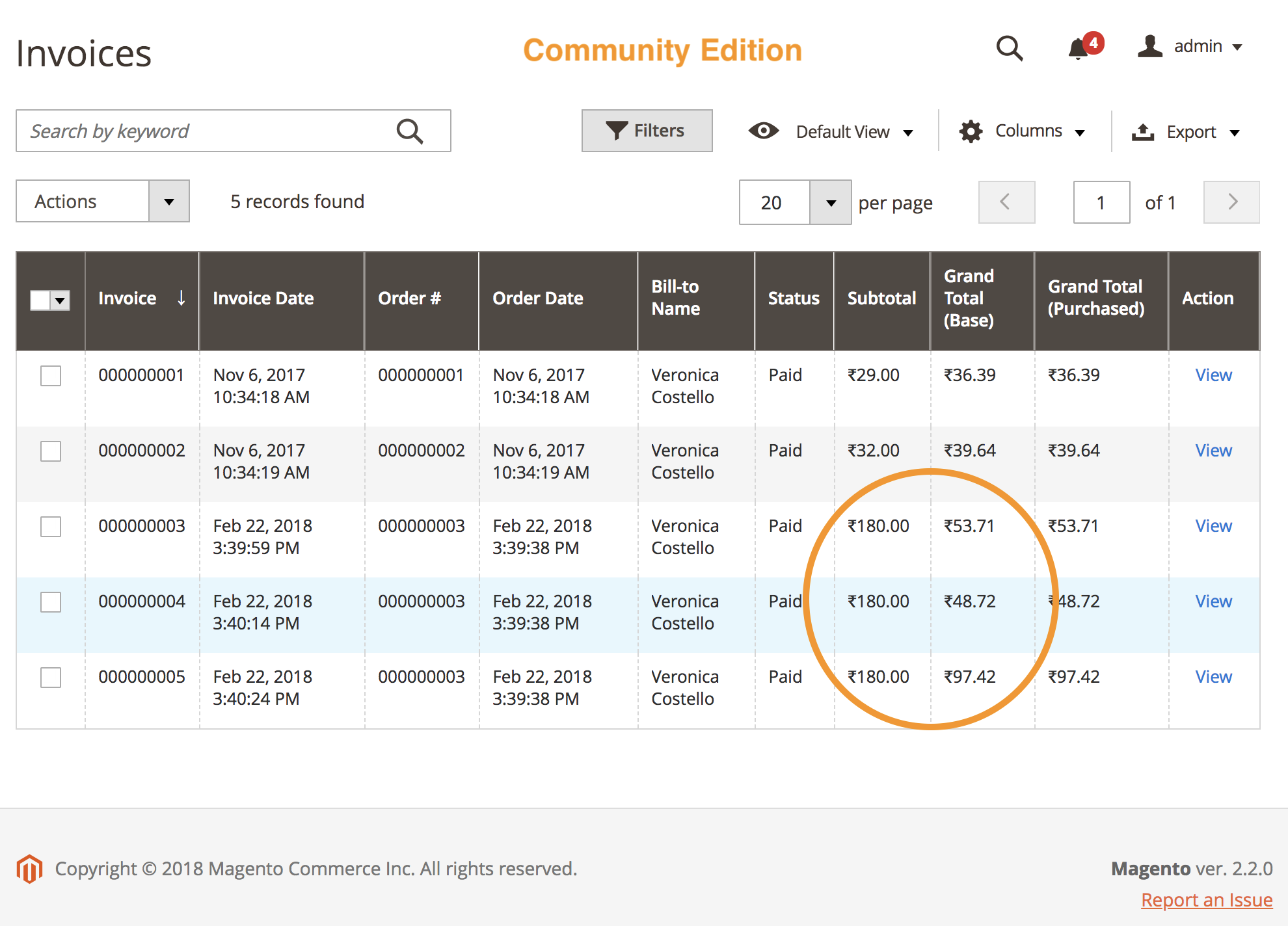 Invoice grid shows wrong subtotal for partial items invoice. It shows ...