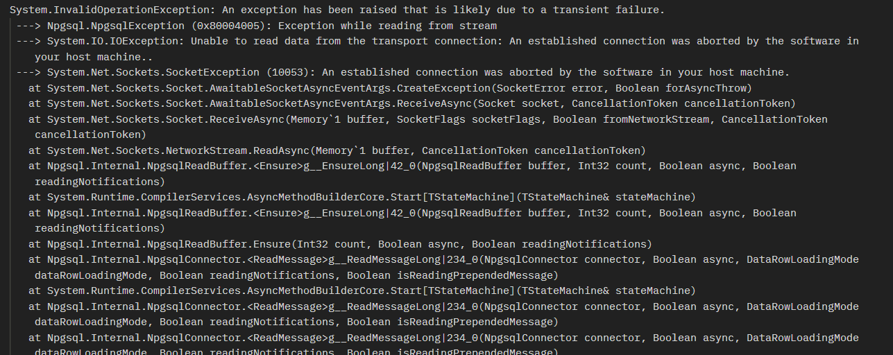 Npgsql Npgsqlexception 0x80004005 Failed To Connect To 127 0 0 1 5432 · Issue 4739 · Npgsql