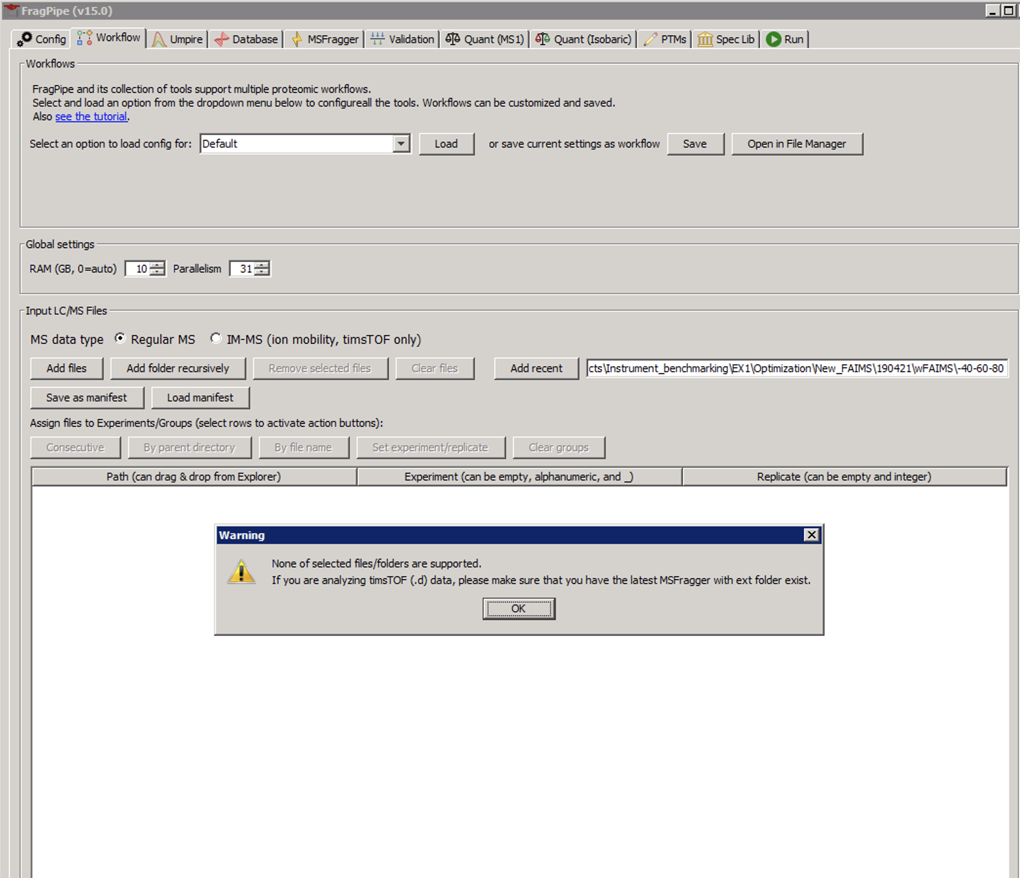 Error When Loading A Thermo Raw File Not Recognised · Issue 357 · Nesvilabfragpipe · Github 
