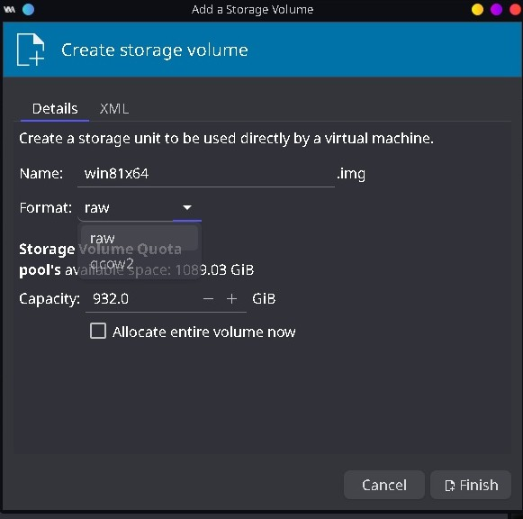 Manual | Locate or Create Storage Volume | raw img qcow2 · Issue #433 · virt-manager/virt ...