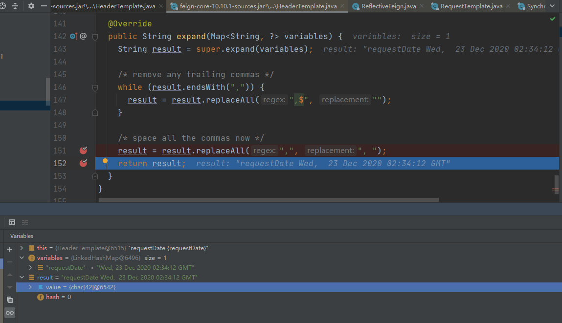 feign.template.HeaderTemplate#expand repaces ',' to ', ' (An extra ...