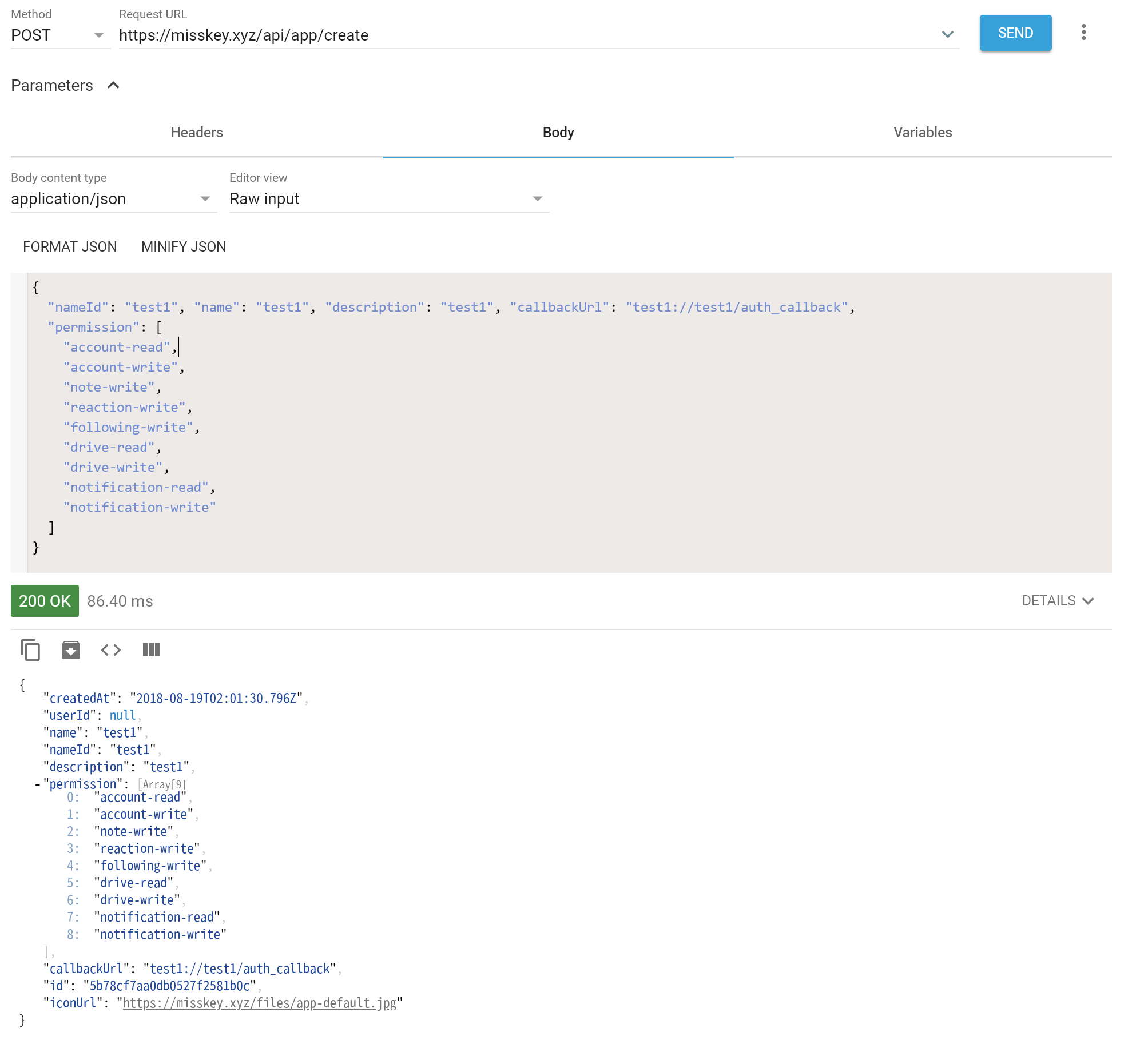 (API) /api/app/create のレスポンスに appSecret が含まれない · Issue #2343 · misskey-dev/misskey · GitHub