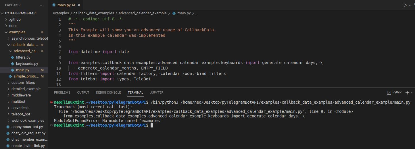 ModuleNotFoundError@examples · Issue #1709 · eternnoir/pyTelegramBotAPI · GitHub