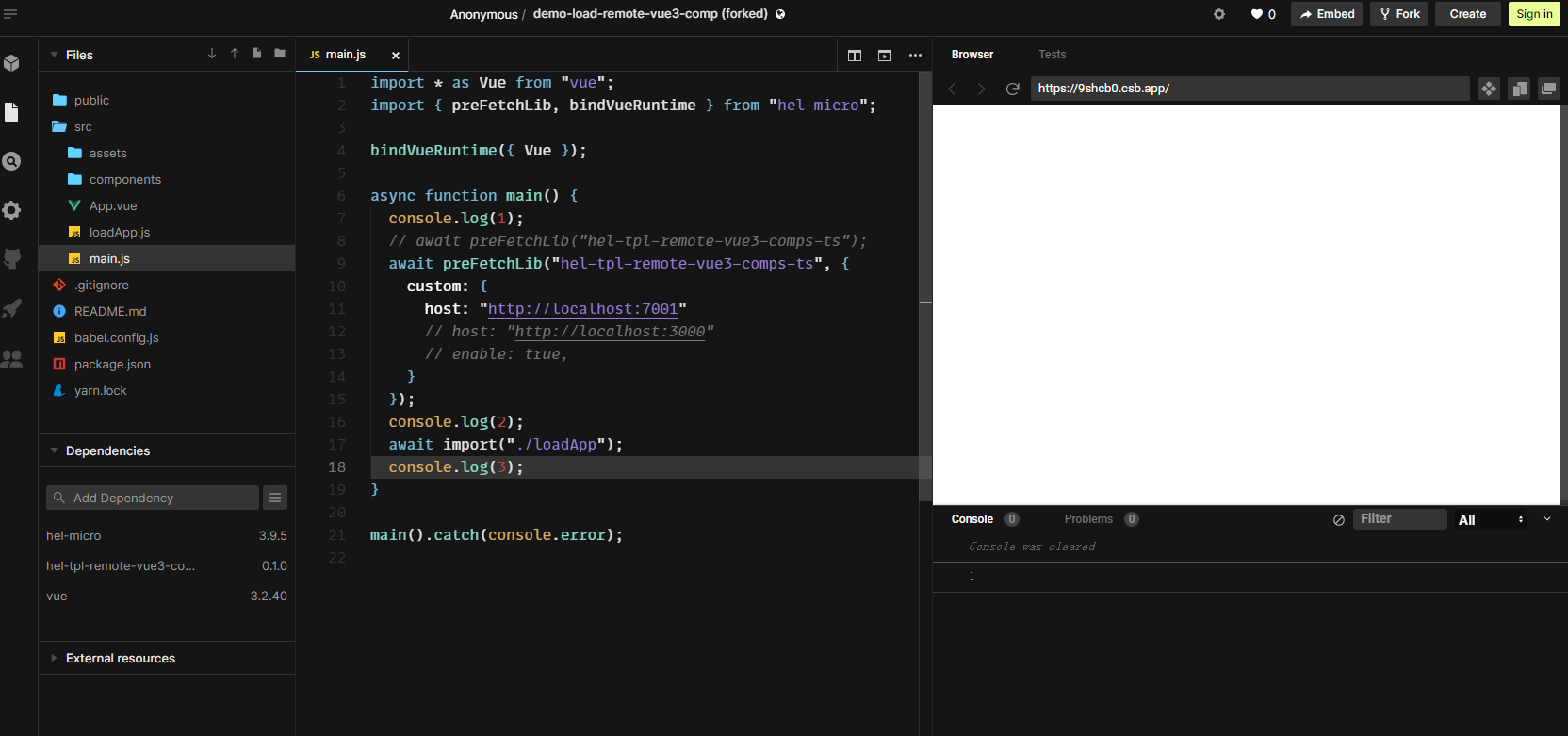本地启动hel-tpl-remote-vue3-comps-ts ,调试时主应用无法加载 · Issue #40 · Tencent/hel · GitHub