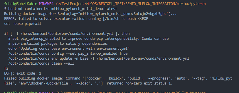 bug: failed to containerize when using mlflow · Issue #3146 · bentoml/BentoML · GitHub