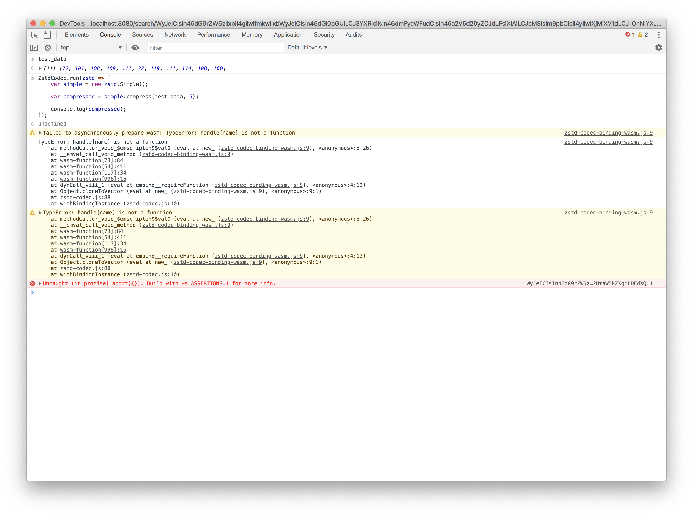 failed to asynchronously prepare wasm: TypeError: handle[name] is not a function · Issue #20 ...