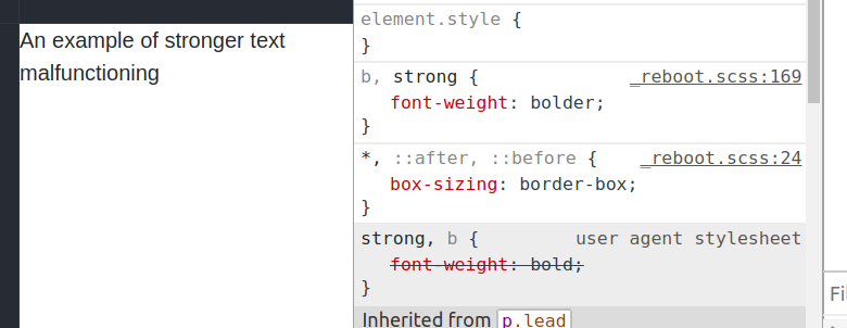 Can't make text stronger with lead · Issue #25505 · twbs/bootstrap · GitHub