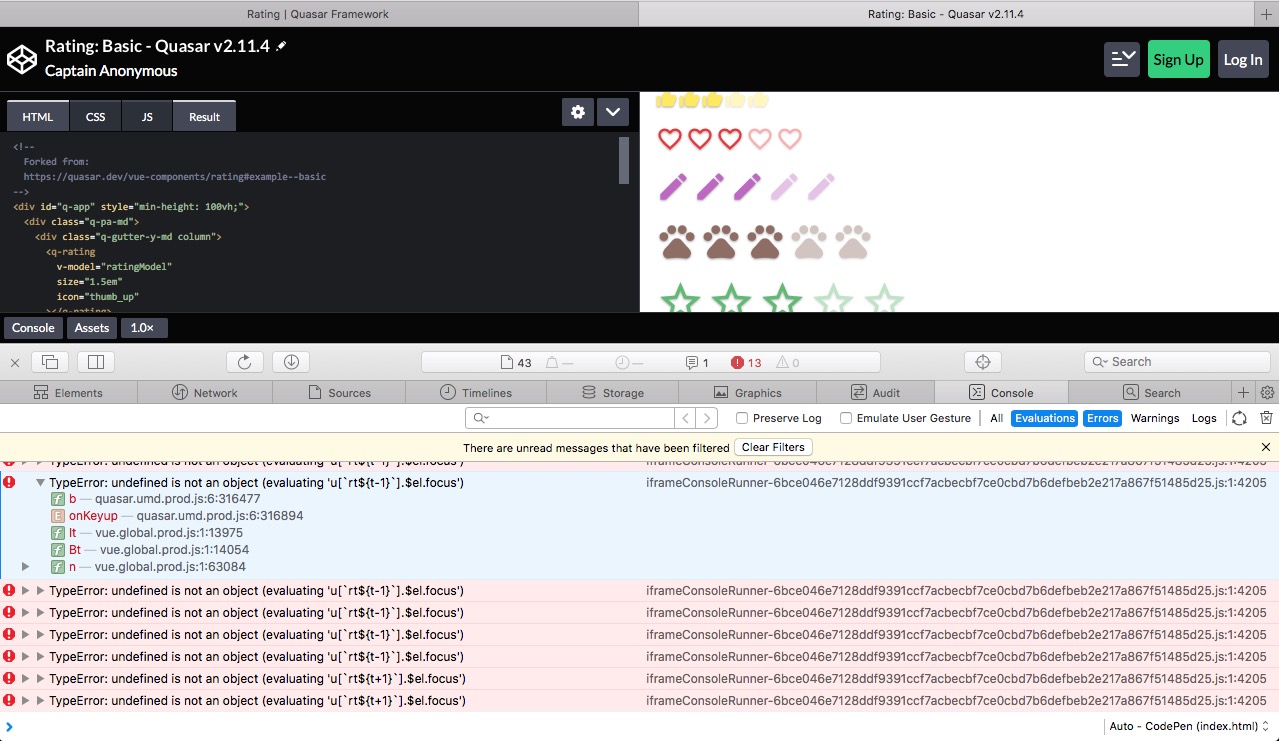 QRating v2.1.9+ onKeyup error · Issue #15235 · quasarframework/quasar · GitHub
