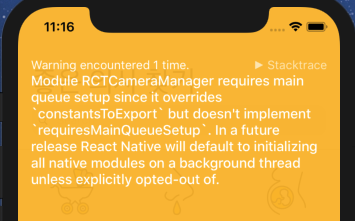 RCTCameraManager requires main queue setup since it overrides 'constants to export' but doesn't ...