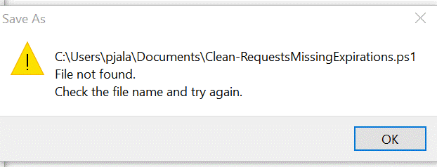 Save file - error. It seems there's not enough space on disk to save ...