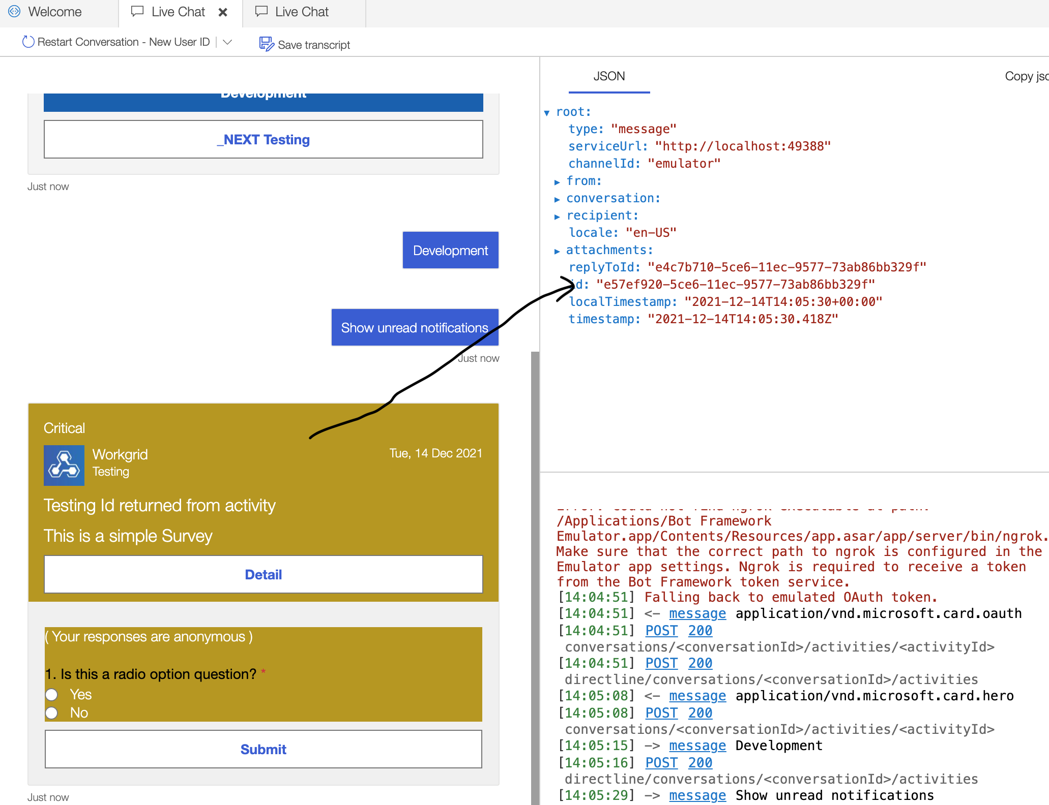Activity Id displayed in emulator is not the Id which is returned in ...