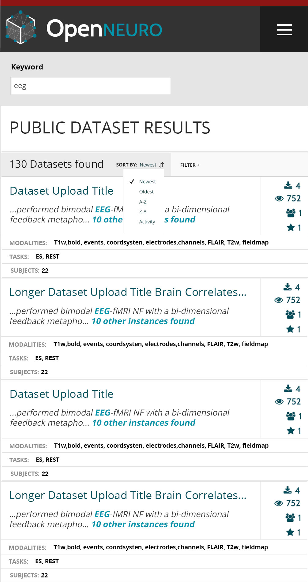 Design wireframe prototype for Search pages · Issue #1401 · OpenNeuroOrg/openneuro · GitHub