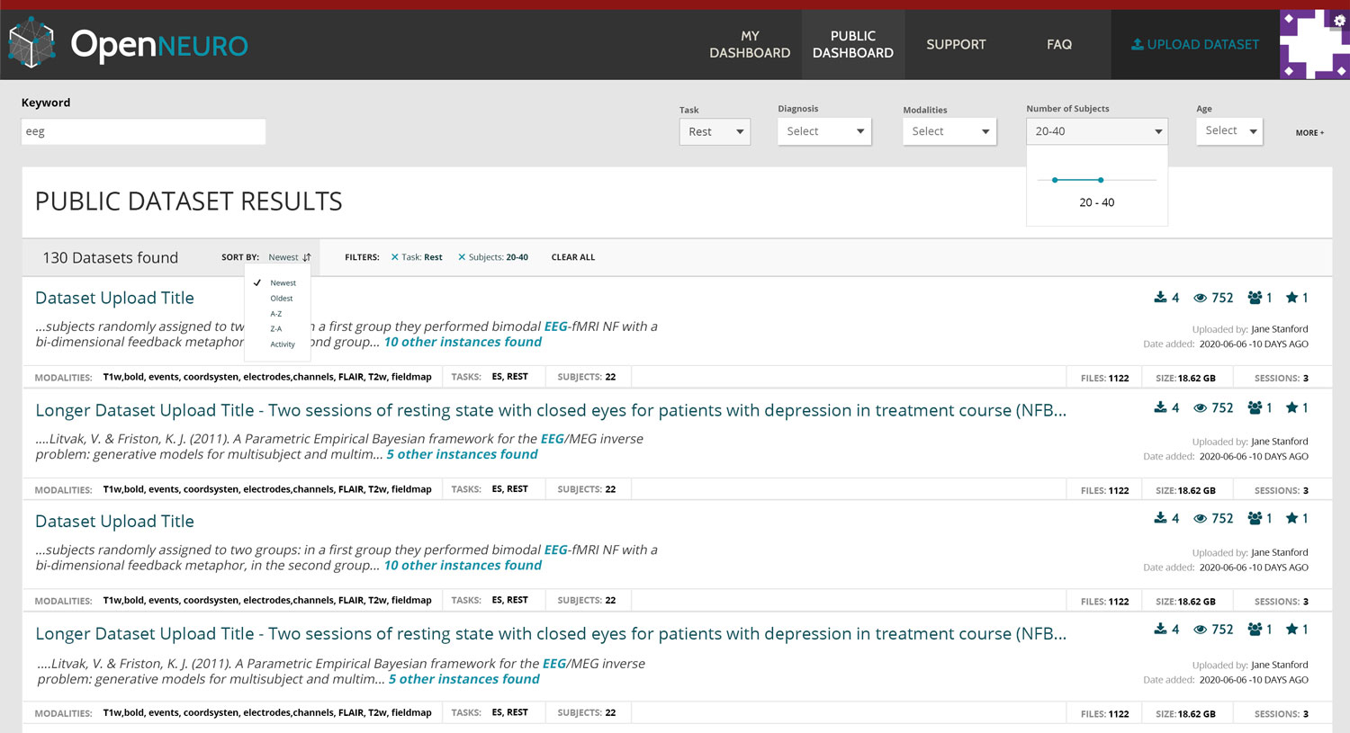 Design wireframe prototype for Search pages · Issue #1401 · OpenNeuroOrg/openneuro · GitHub