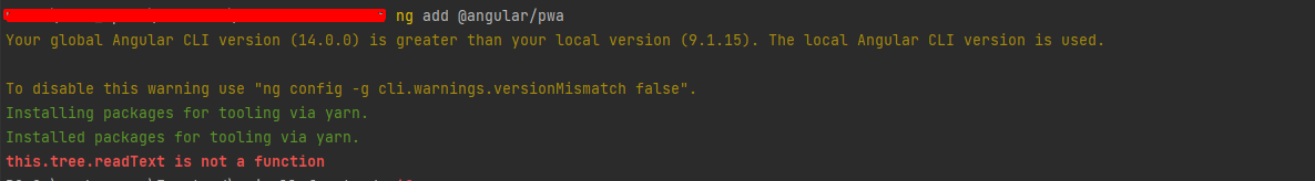Error "this.tree.readText is not a function" when run command "ng add @angular/pwa" · Issue ...